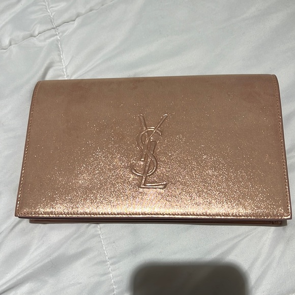 Yves Saint Laurent | Bags | Ysl Suede Pink Metallic Clutch | Poshmark
